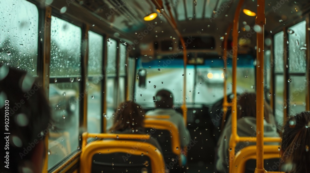 Envision a school bus ride on a rainy day, with the sound of raindrops ...