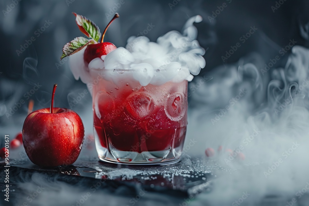 Poison apple cocktail with dry ice smoke, Halloween menu, Dramatic ...