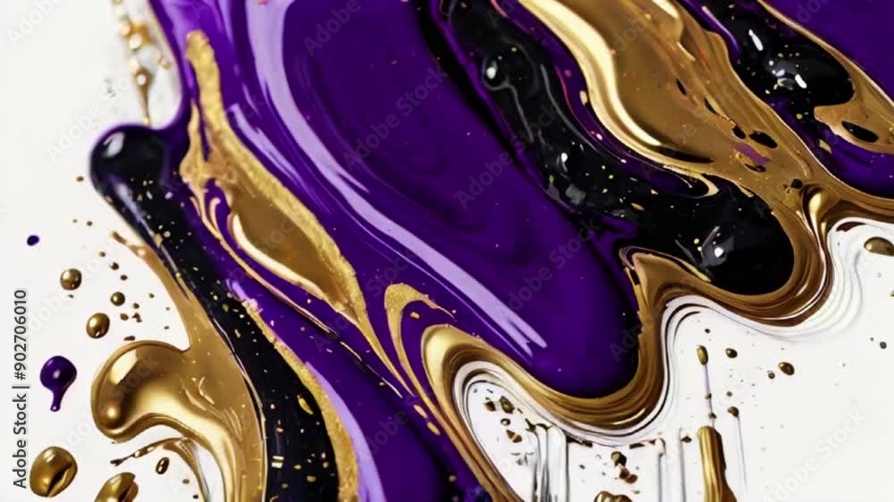 Glitter fluid spill. purple black white color shimmering metallic ...