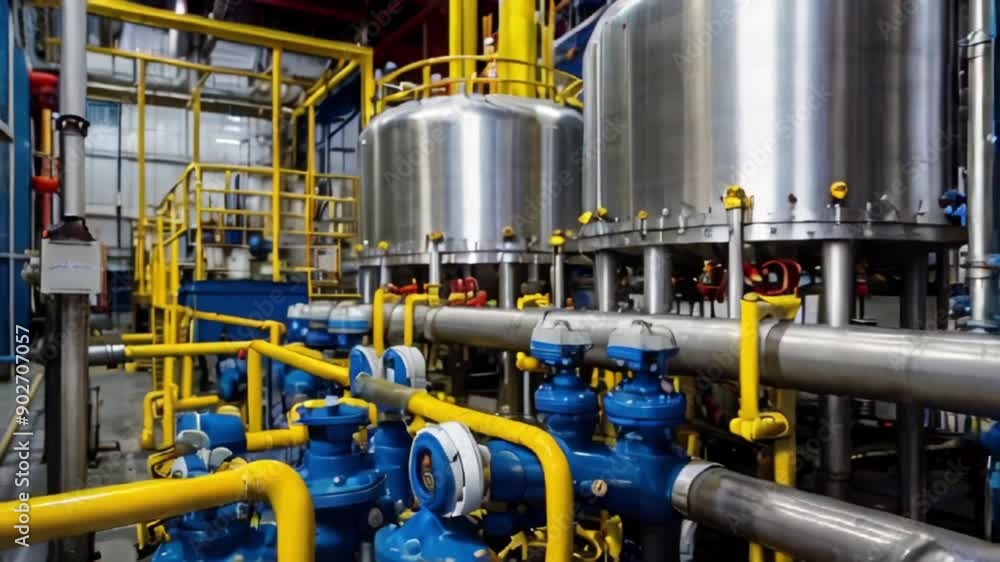 Valves in an oil and gas processing plants pipeline system. Concept ...