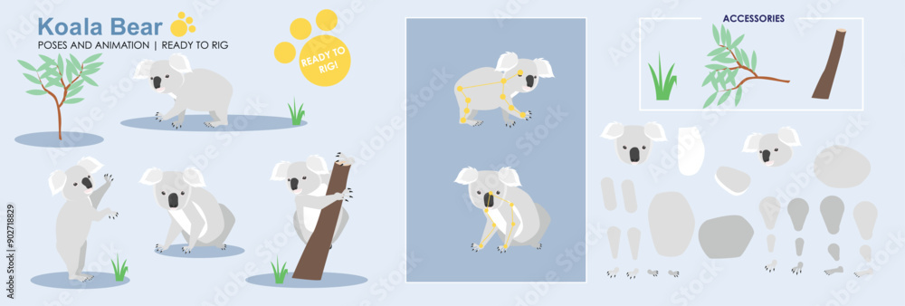 Cute Koala Bear character rig ready for animation multiple poses and ...