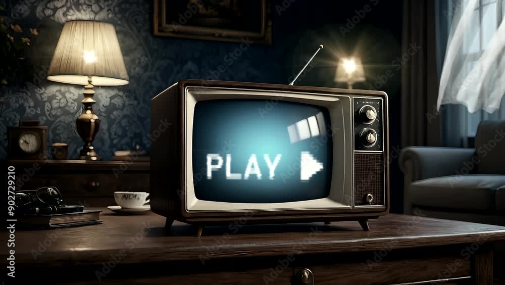 AI-generated classic TV set in a vintage-styled room, evoking nostalgia ...