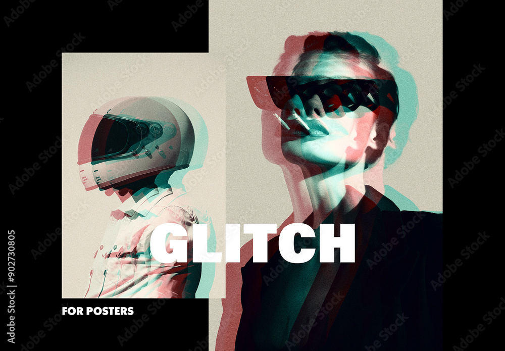 Glitch Poster Photo Effect Mockup Stock Template | Adobe Stock