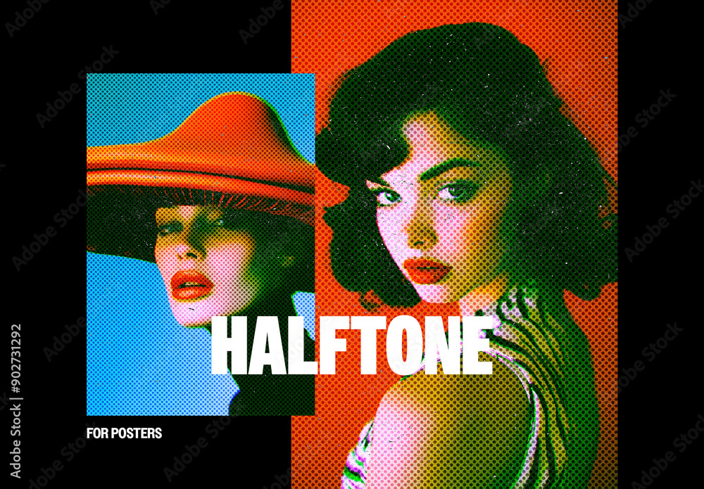 Halftone Vintage Poster Photo Effect Mockup Stock Template | Adobe Stock