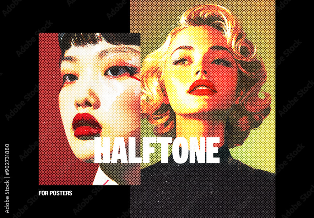 Retro Halftone Poster Photo Effect Mockup Stock Template | Adobe Stock