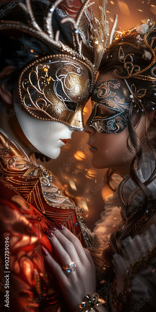 Set during the Venetian Carnival, a couple wearing masks and reindeer ...