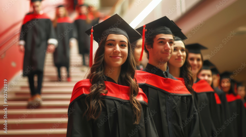 Graduates in cap and gown celebrate their achievement, showcasing joy ...