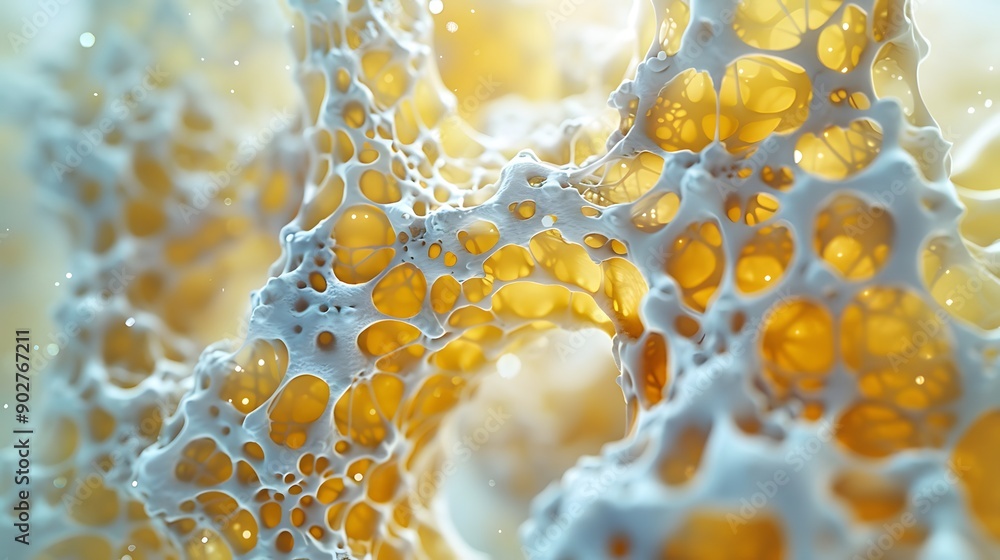 Microscopic Cell Structure Pale Yellow Color Scheme Interconnected