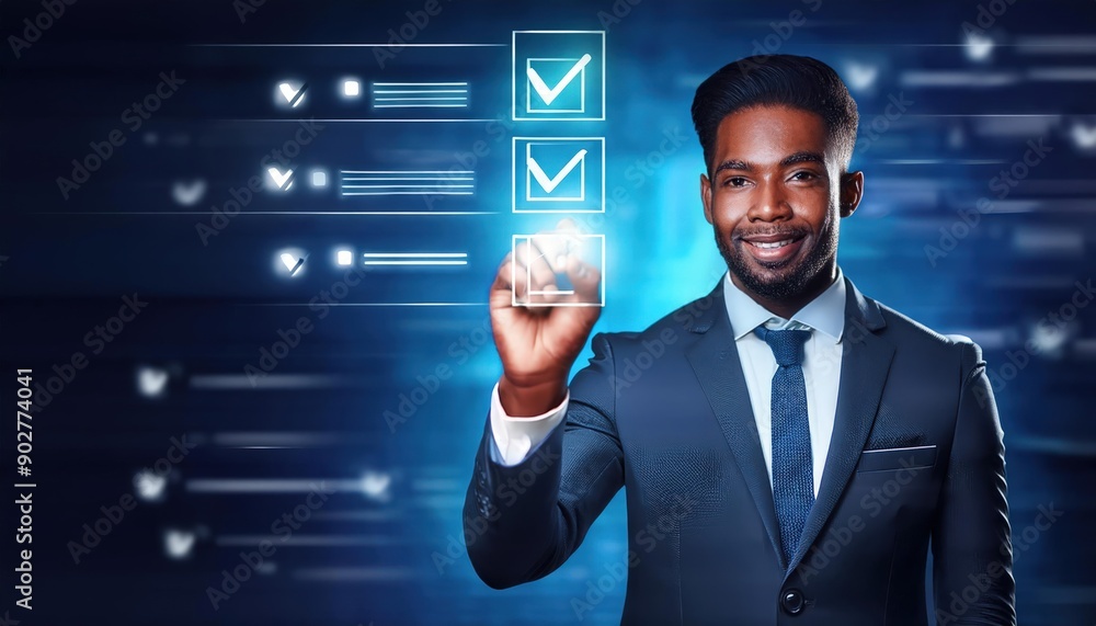 Checklist Concept with Businessman and Check Mark. A businessman ...