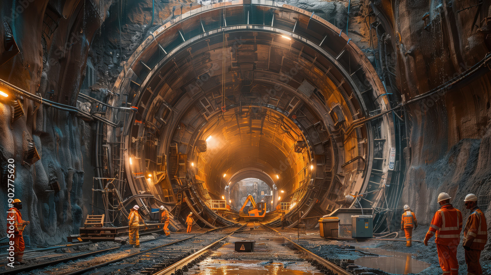 Foto de Engineers Working Inside Tunnel. Engineers in safety gear work ...