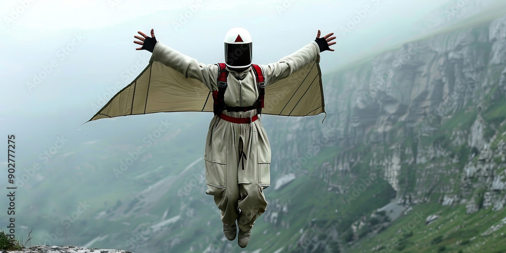 The BASE Jumper's Descent: A person in a wing-suit flying through the ...