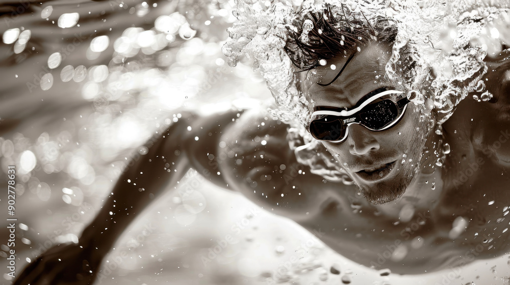 Athletic male swimmer underwater, showcasing powerful strokes and ...