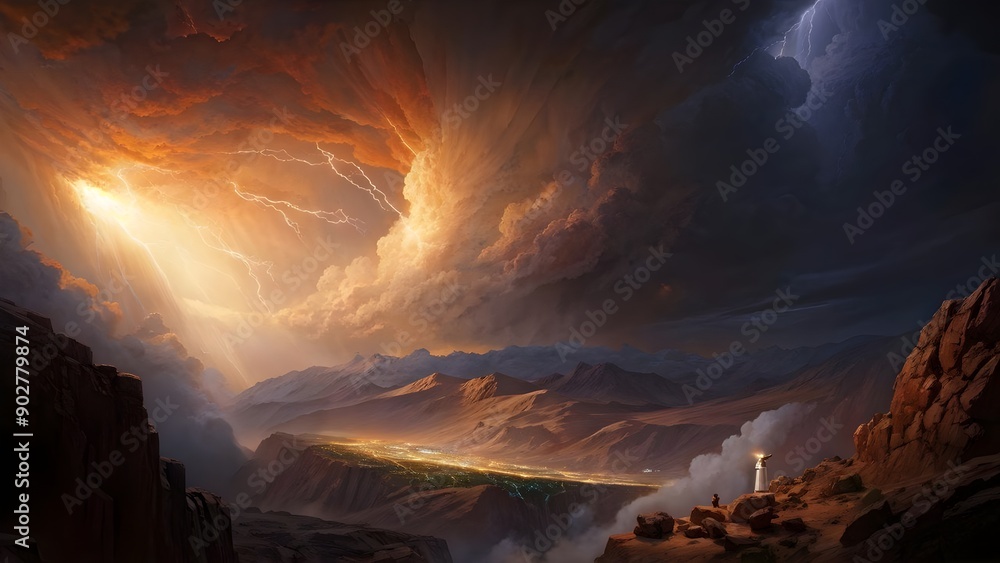 The Ten Commandments Given to Moses on Mount Sinai Amidst Thunder and ...