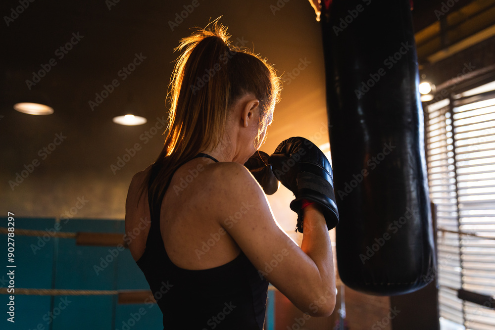 Women self defense girl power. Strong woman fighter training punches on ...