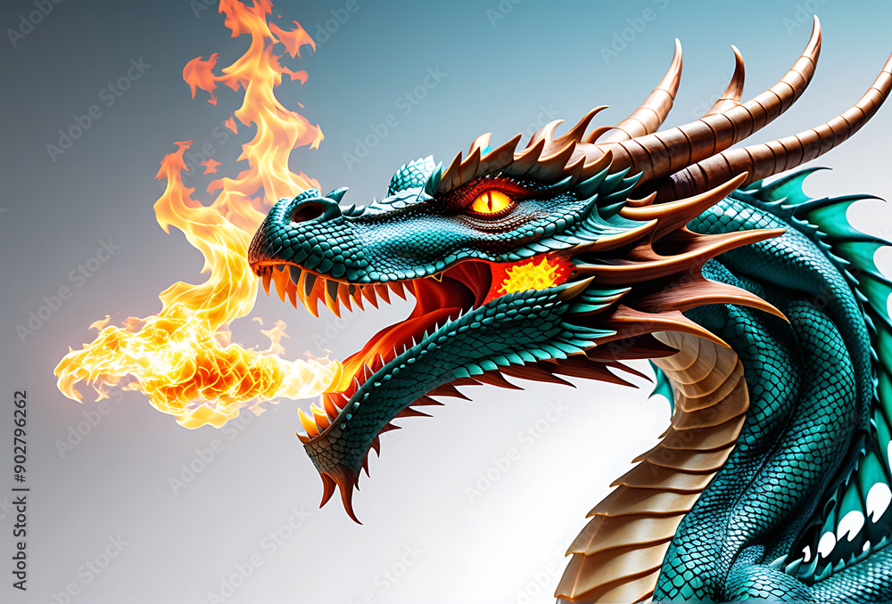 dragon breathing fire isolated white background cultures isolated white ...