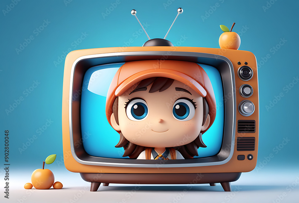 cute television cartoon clay illustration icon isolated white ...