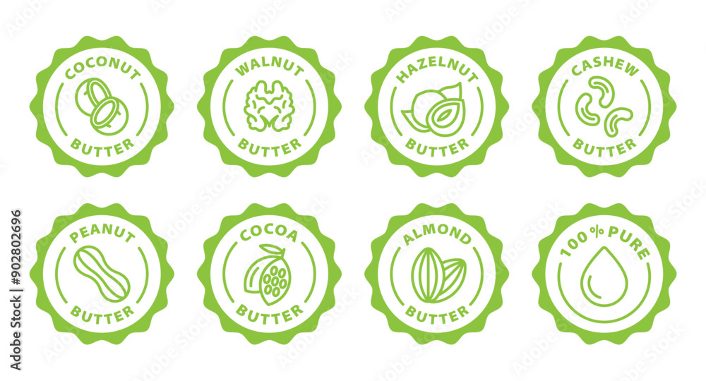 vegan butter icon set coconut walnut hazelnut cashew peanut cocoa ...