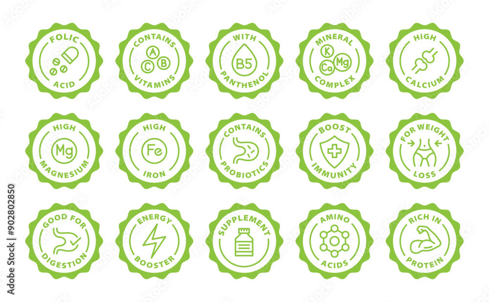 nutritional supplement vitamin mineral probiotics outline icon round ...