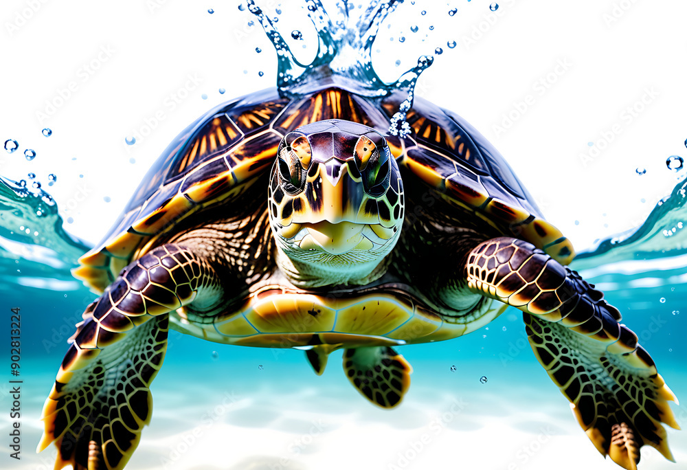 turtle swimming water splash isolated white background high resolution ...