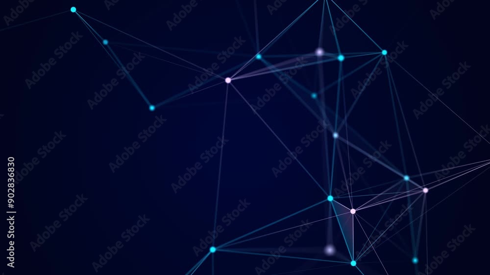 Wave connection of colored lines and dots in space. Abstract digital ...