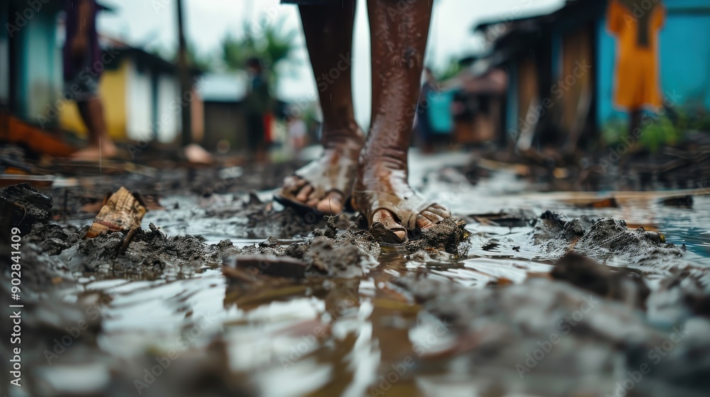 This close-up photograph shows someone's bare feet navigating through ...