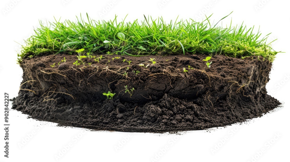 Cross-sectional view of a circular garden land layer, featuring rich ...