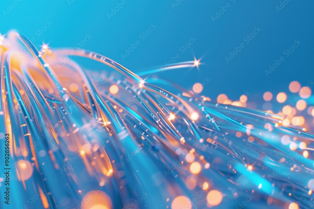 Fiber Optic Technology Close-Up, intricate strands glowing with light ...
