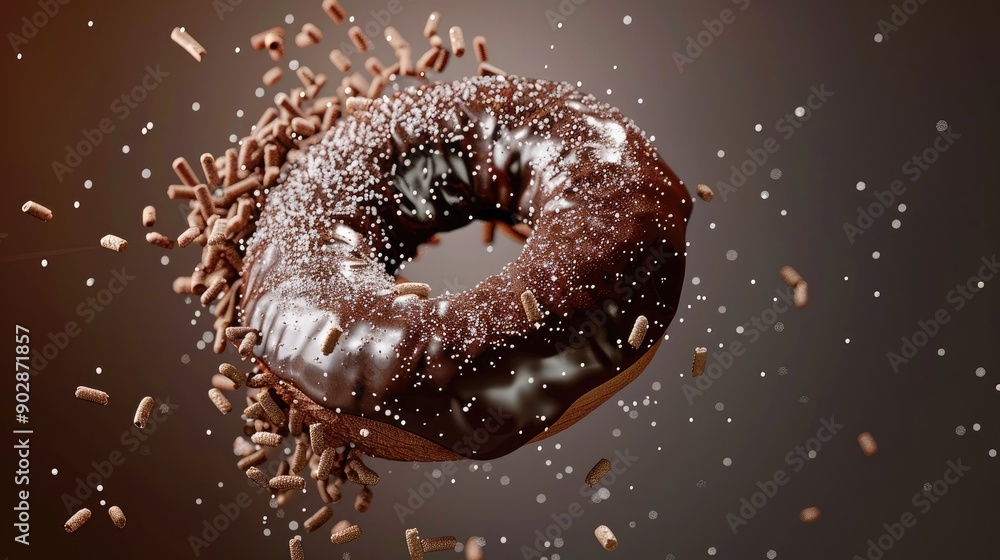 Detailed 3D rendering of a chocolate donut with chocolate icing and ...