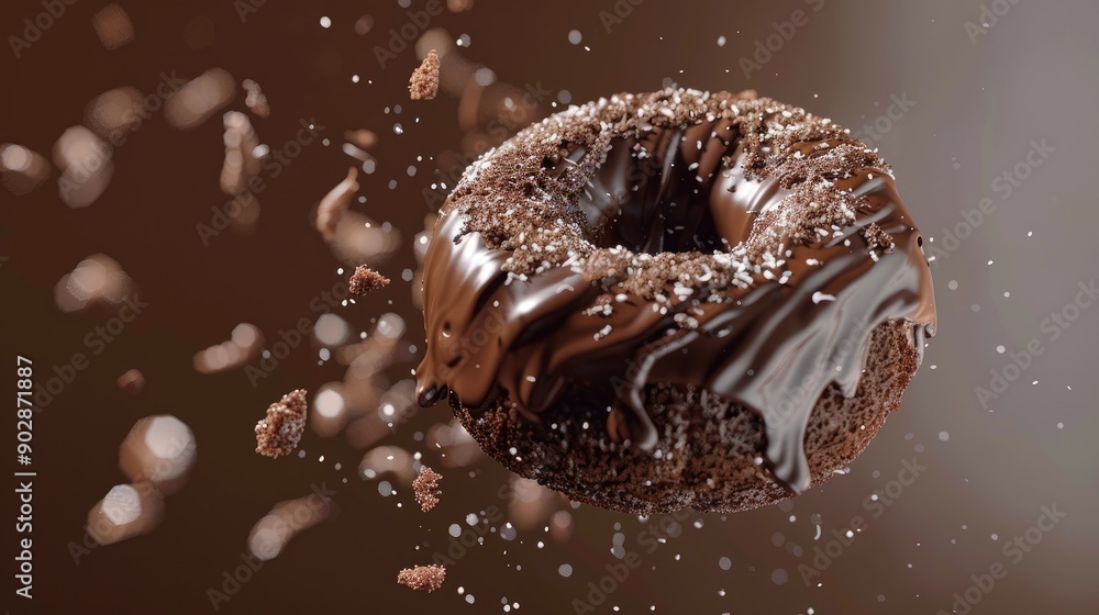 Detailed 3D rendering of a chocolate donut with chocolate icing and ...
