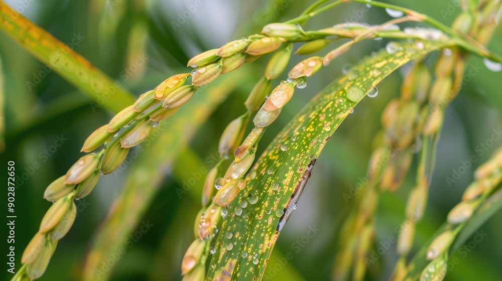 Rice Blast Disease caused by Magnaporthe oryzae begins as small water ...