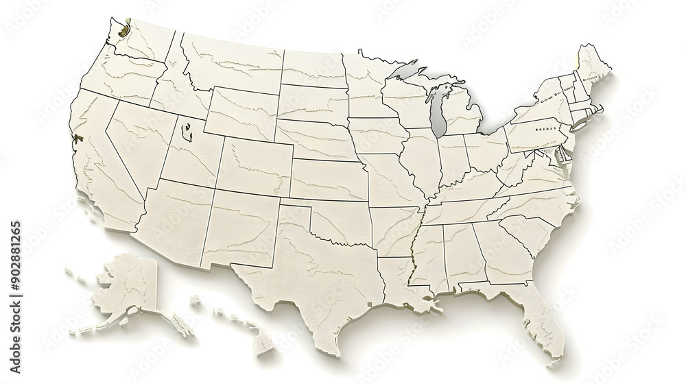 Precise USA map isolated on white background with clear state ...