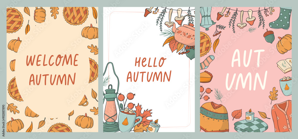 Autumn cards, posters, banner collection decorated with lettering ...