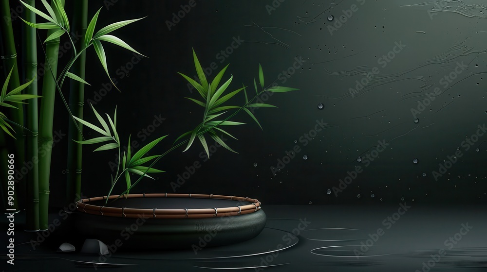 Stylized bamboo podium with organic product, promoting conservation and ...