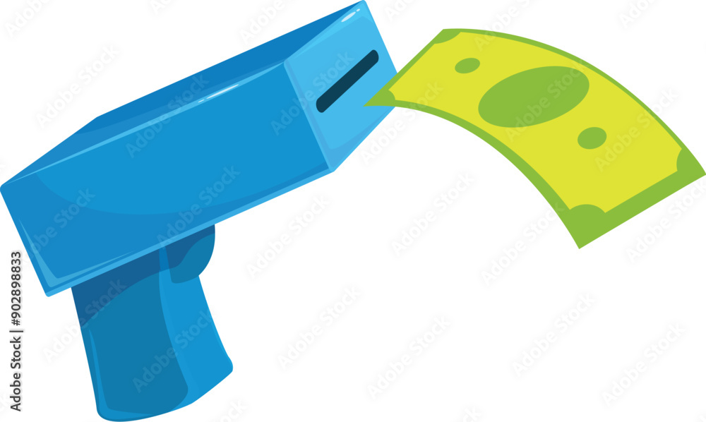 Cartoon illustration of a blue money gun shooting out a wad of cash ...