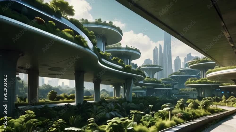 Futuristic Green Building with Circular Design and Rooftop Gardens ...
