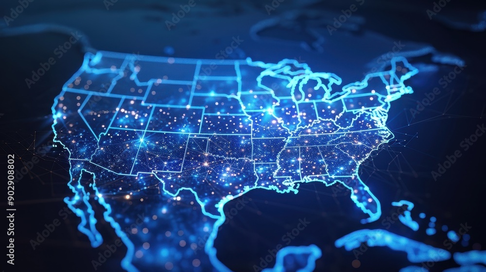 Ilustração do Stock: A map of the United States is shown in a purple ...