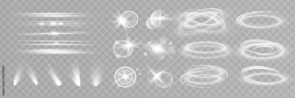 Starlight effect set and spotlight. Glow isolated white transparent ...