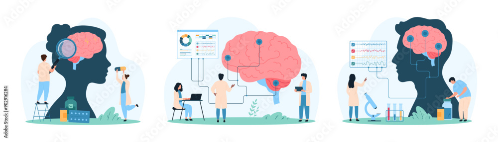 Human brain and nervous system, neurology diagnosis and treatment set ...