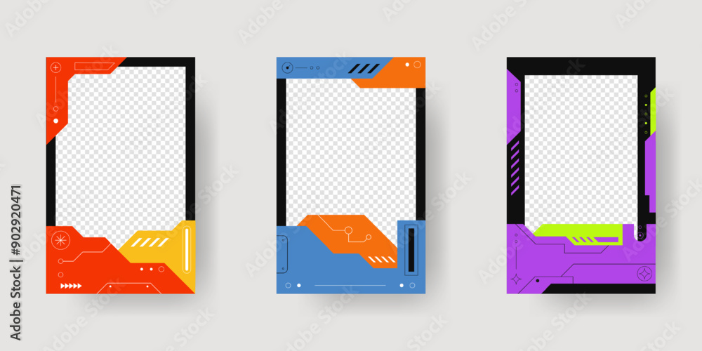 Collection of player frames template. Cyberpunk style. Game card frame ...