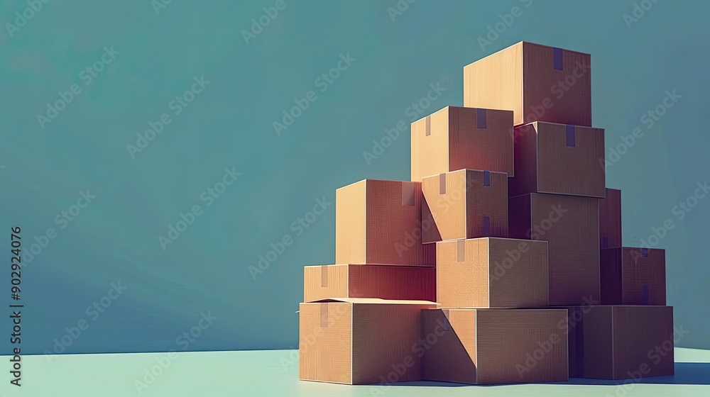 Tidy stack of cardboard boxes on a simple background, illustrating ...