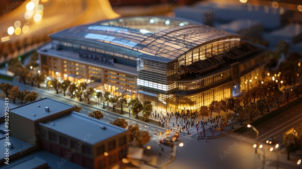 Generate a photo realistic image of a maquette illustrating a sports ...