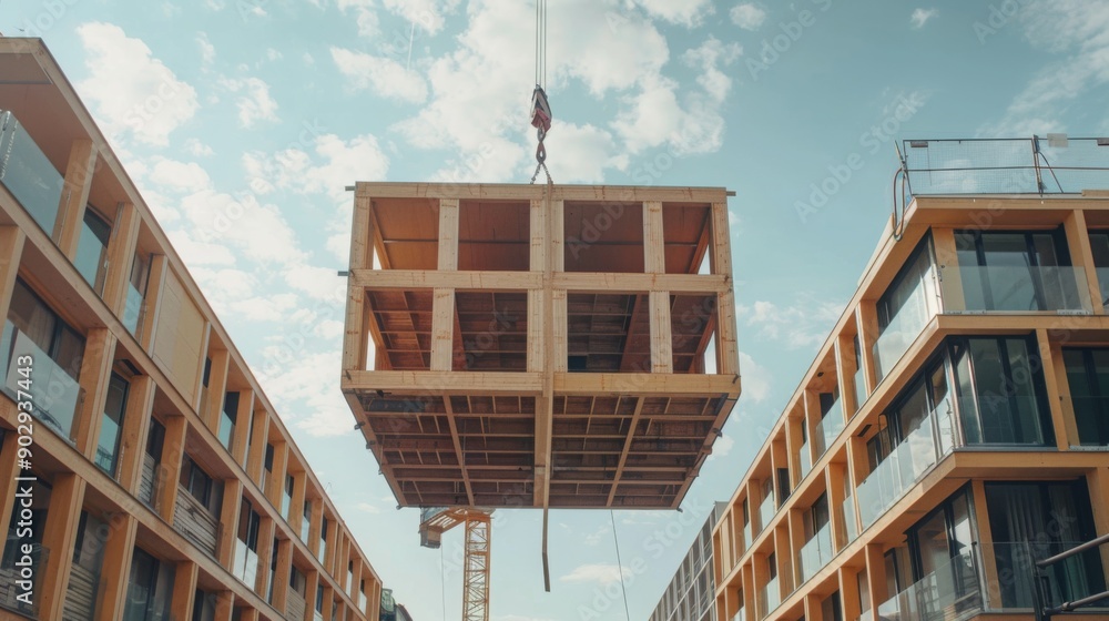 wooden building module , crane lifting , prefabricated wooden structure ...