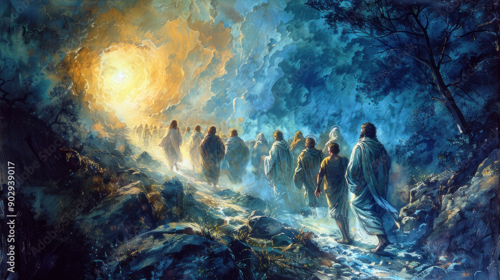 Jesus appearing to His disciples after rising from the dead. ilustração ...