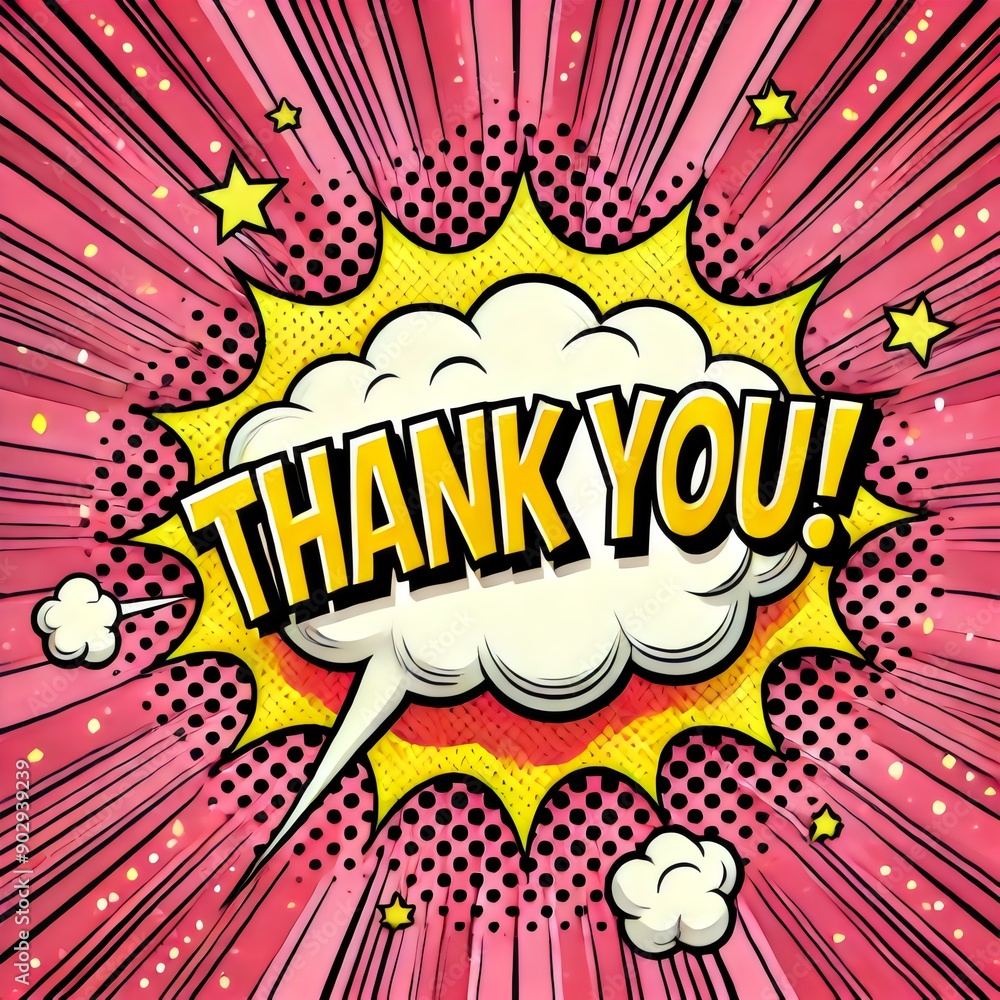 This vibrant pop art image showcases a bold "Thank You!" message within ...