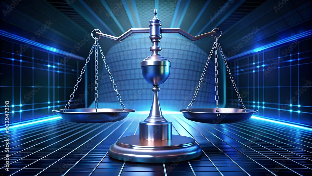 Digital Law Concept: Scales of Justice with Data Center Background ...