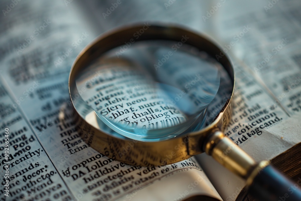 This detailed photograph features a crystal clear magnifying glass ...
