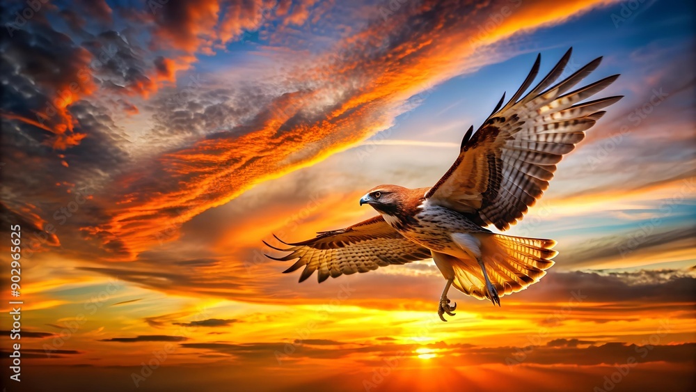 Crimson Majesty: A Red-Tailed Hawk's Flight Through the Golden Hour AI ...