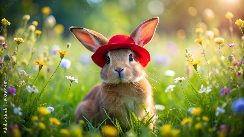 A Whimsical Rabbit with Azure Eyes and Scarlet Hat: A Symphony of ...