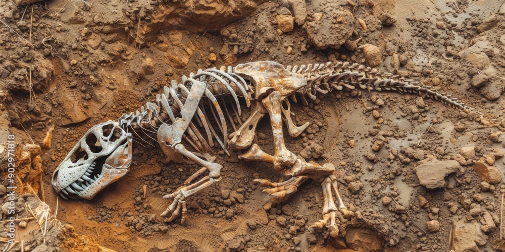 Unearthed Dinosaur Skeleton: Paleontological Discovery at Excavation ...