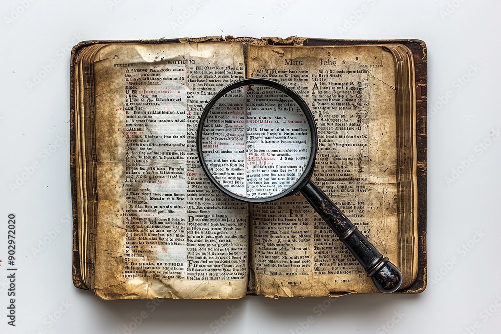 This detailed photograph features a crystal clear magnifying glass ...
